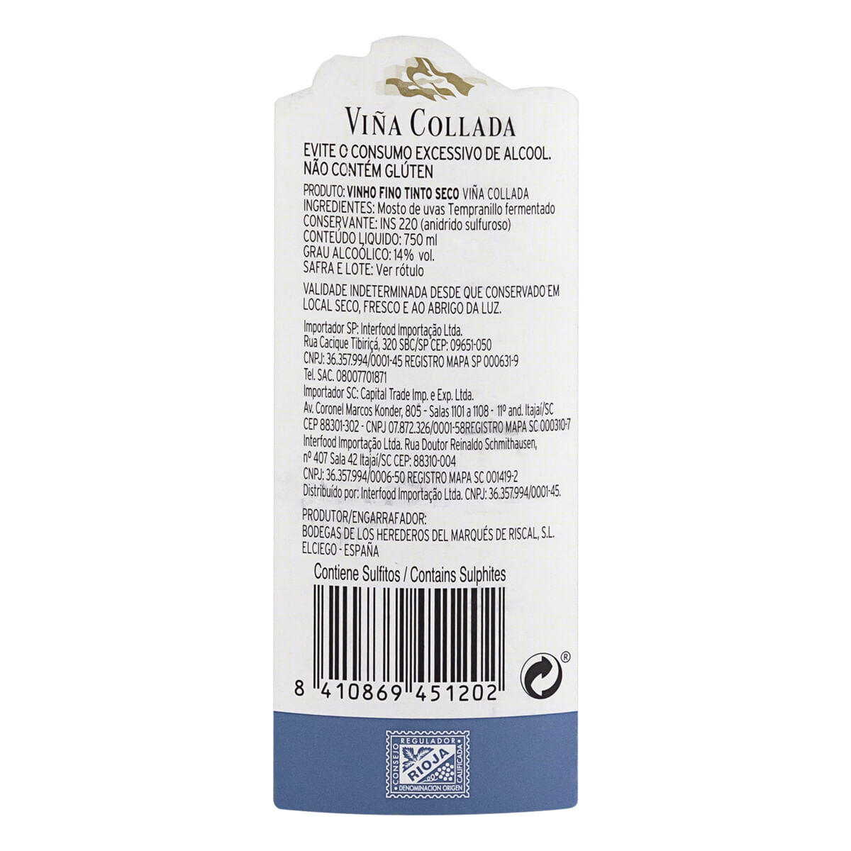 Vinho Espanhol Tinto Marqués de Riscal Viña Collada 750ml - TodoVino